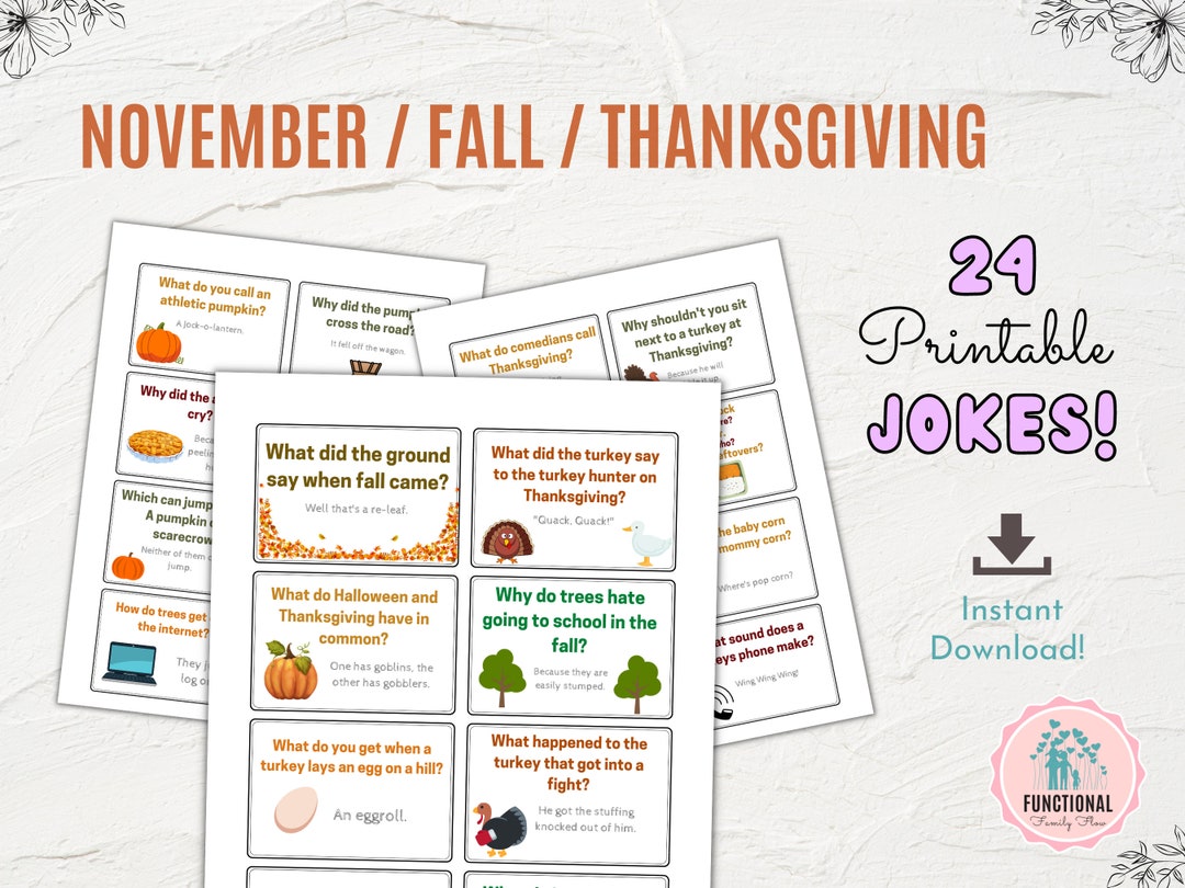 Fall Jokes for Kids Printable Joke Cards November Lunchbox - Etsy