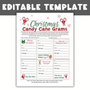 Candy Cane Gram Flyer Template | Editable Christmas Candy Cane ...