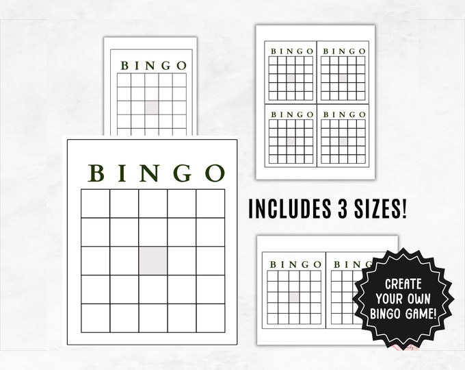 Blank Bingo Card Template | Fun Bingo Party Game | Printable Bingo Game ...