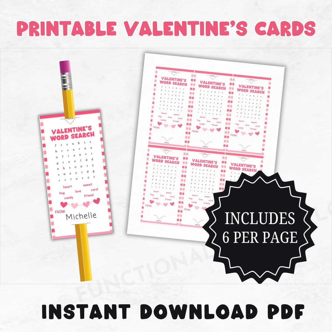 Pencil Valentines Word Search | Printable Valentines Cards | Valentine ...