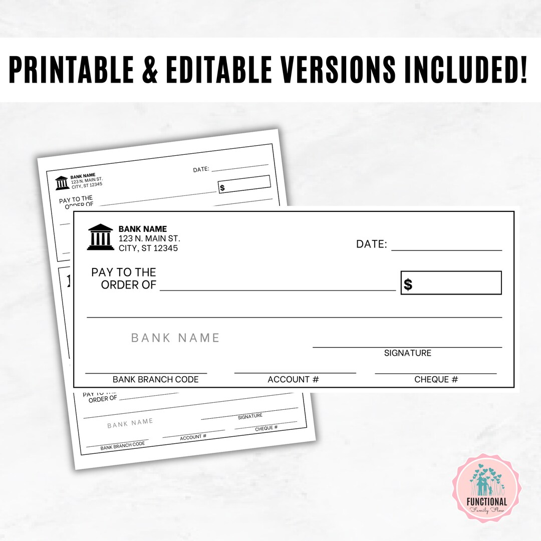 Blank Checks Template Editable Blank Cheque Printable Blank Checks - Etsy