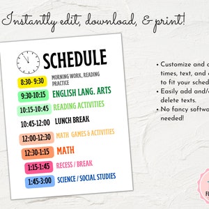 Kids Daily Schedule Template | Editable Homeschool Daily Routine ...