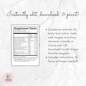Supplement Facts | Editable Supplement Nutrition Label | Supplement Vitamin Medicine Facts SVG ...
