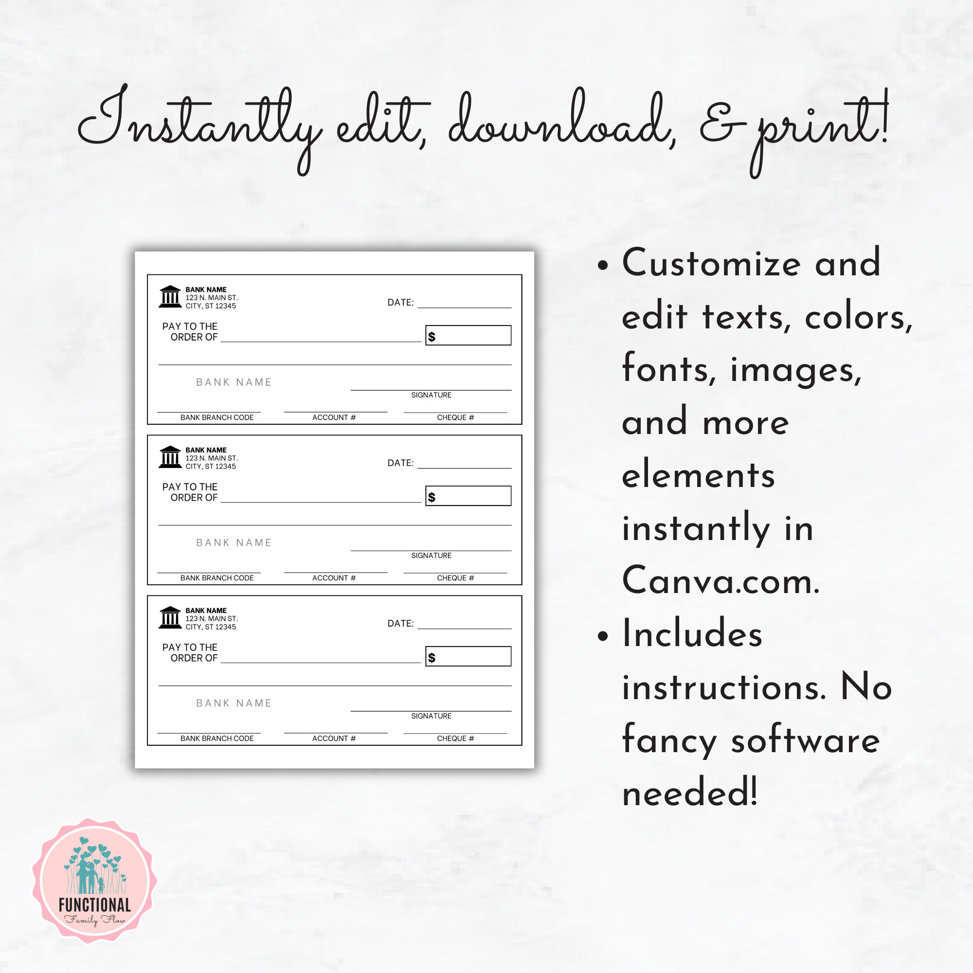 Blank Checks Template Editable Blank Cheque Printable - Etsy UK