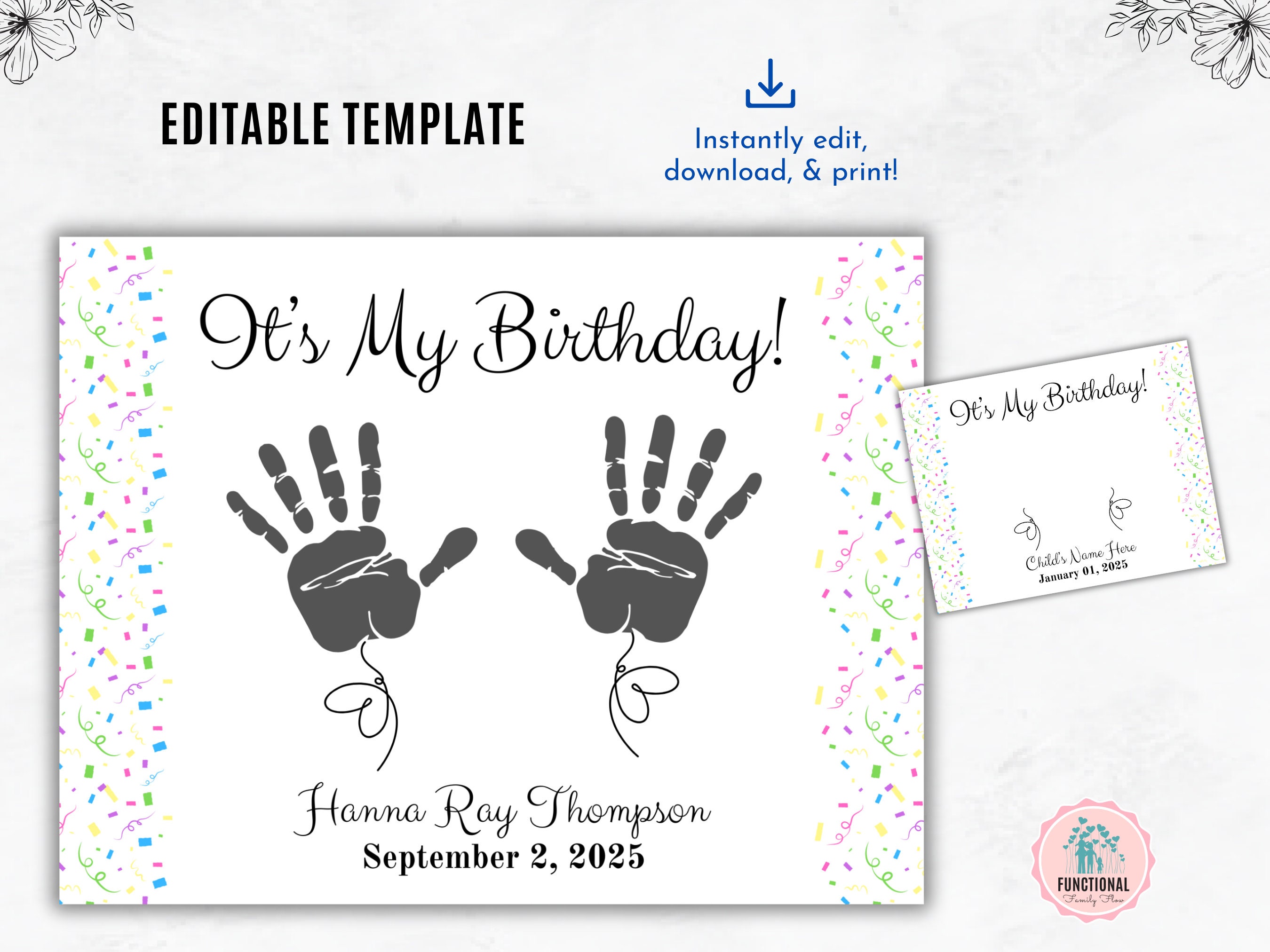 Birthday Handprint Art Template | Printable Birthday Handprint Keepsake ...