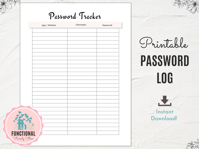 Password Tracker Printable Password Planner Accounts & - Etsy