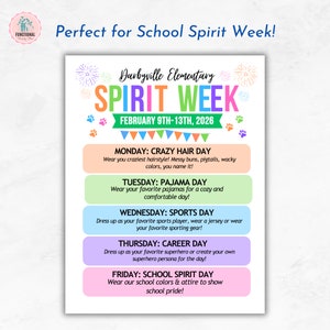 School Spirit Week Flyer Template | Editable Spirit Week Itinerary ...