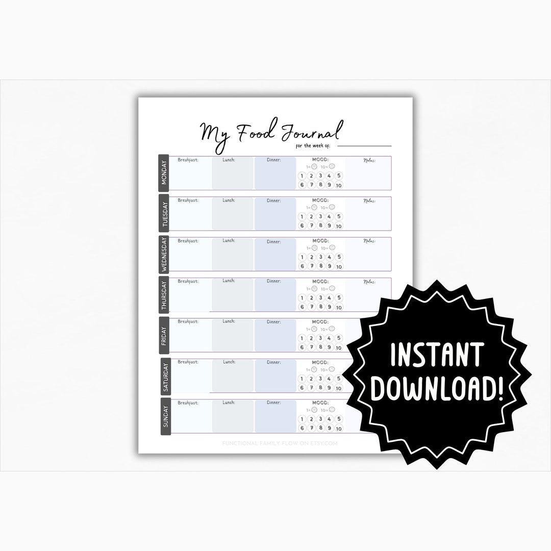 Food Journal | Printable Food Diary | Daily Food Log | Fitness Diet ...