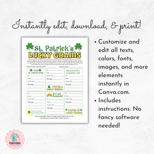 St. Patrick's Day Candy Gram Flyer Template | Editable St Patricks ...