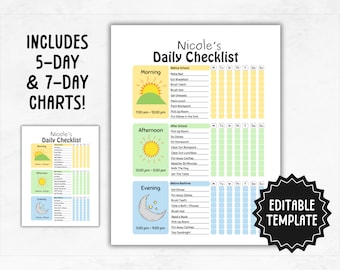 Editable Daily Checklist for Kids Printable Kids Responsibility Chart ...