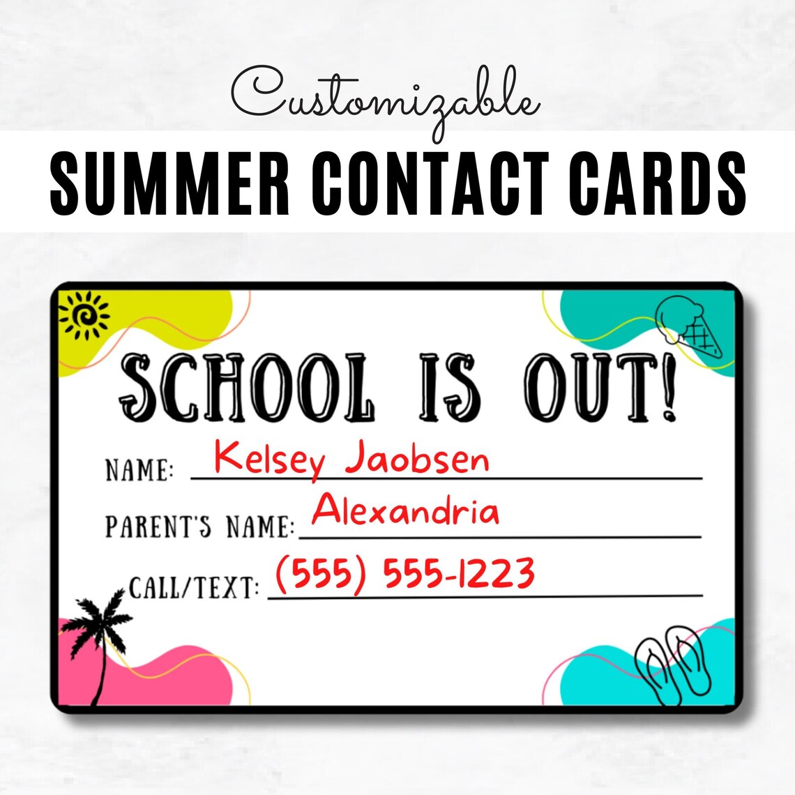 Editable Summer Contact Card | End of School Cards for Kids | School is ...