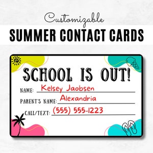 Editable Summer Contact Card | End of School Cards for Kids | School is ...