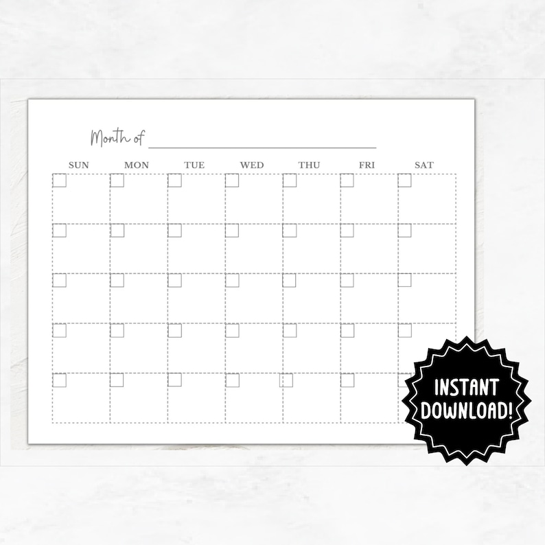 Blank Monthly Calendar Page | Printable Empty Calendar Page | No Dates ...