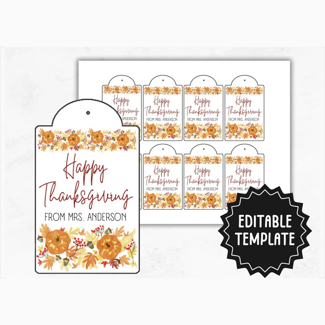 Editable Thanksgiving Tags Template | Printable Fall Gift Tags ...