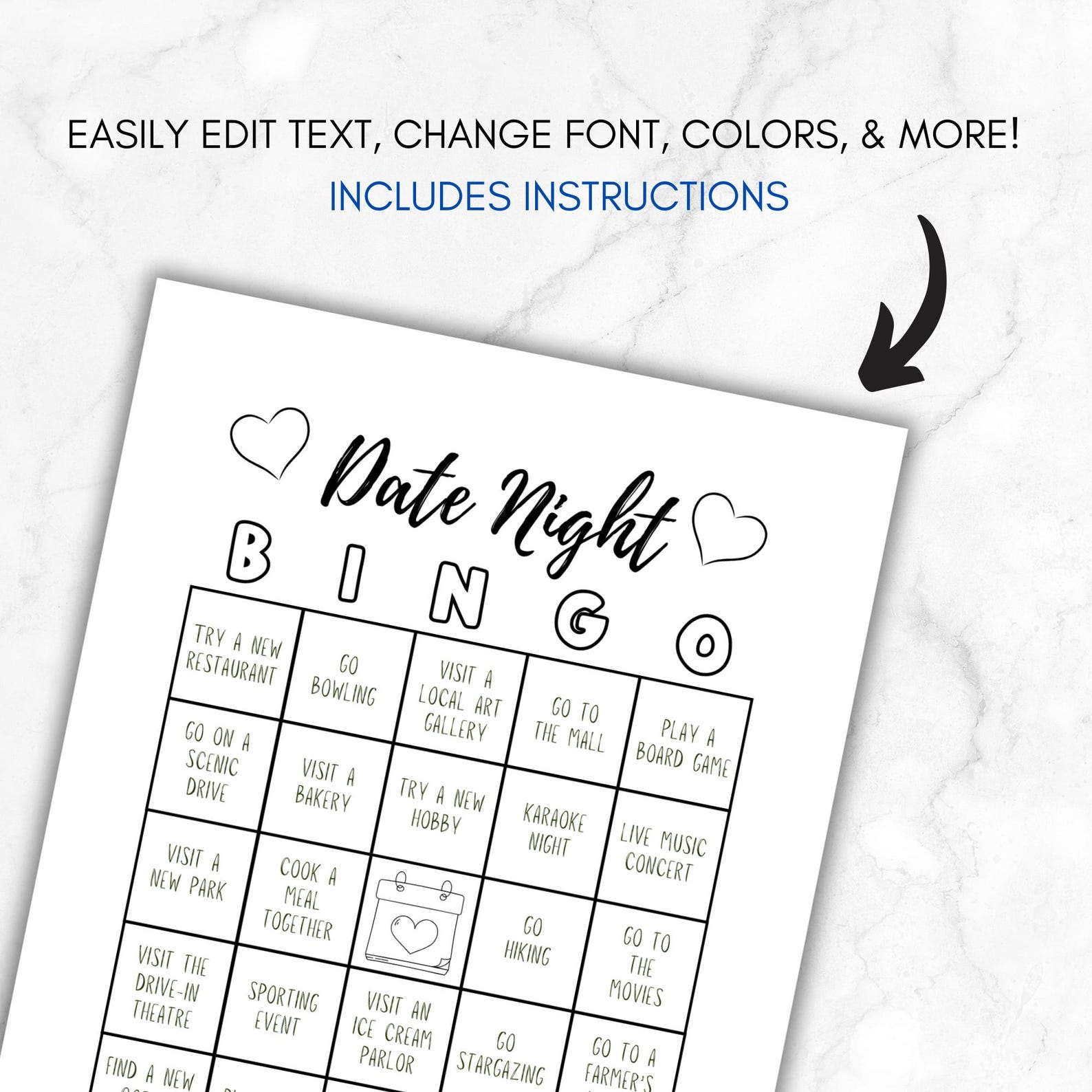 Date Night Bingo Game Template | Editable Couples Game | Printable Date ...