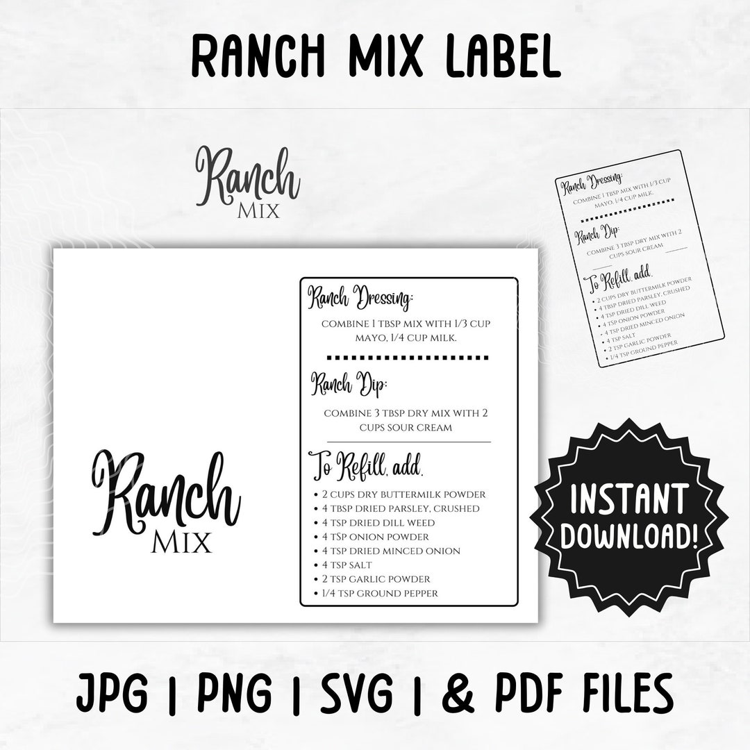 Printable Ranch Dry Mix Label | Ranch Seasoning Label PDF SVG JPG ...