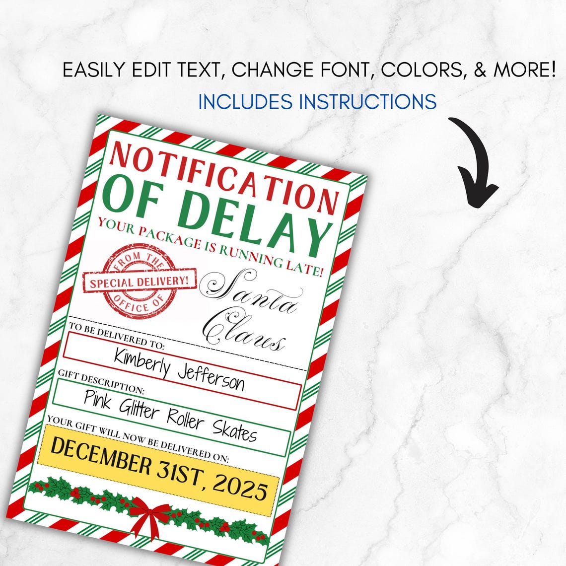 Notification of Delay Christmas Gift Letter | Editable Late Christmas ...