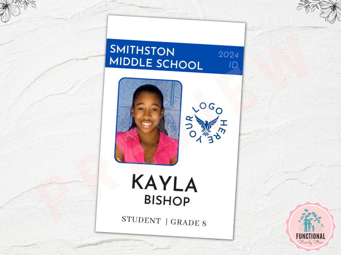 ID Card Template Custom ID Badge Printable Student ID Card - Etsy