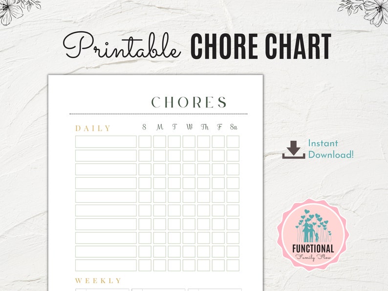 Weekly Chores Checklist Printable Family Household Chores - Etsy