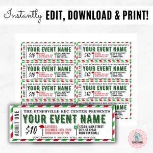 Christmas Event Ticket Template | Editable Holiday Even Ticket ...