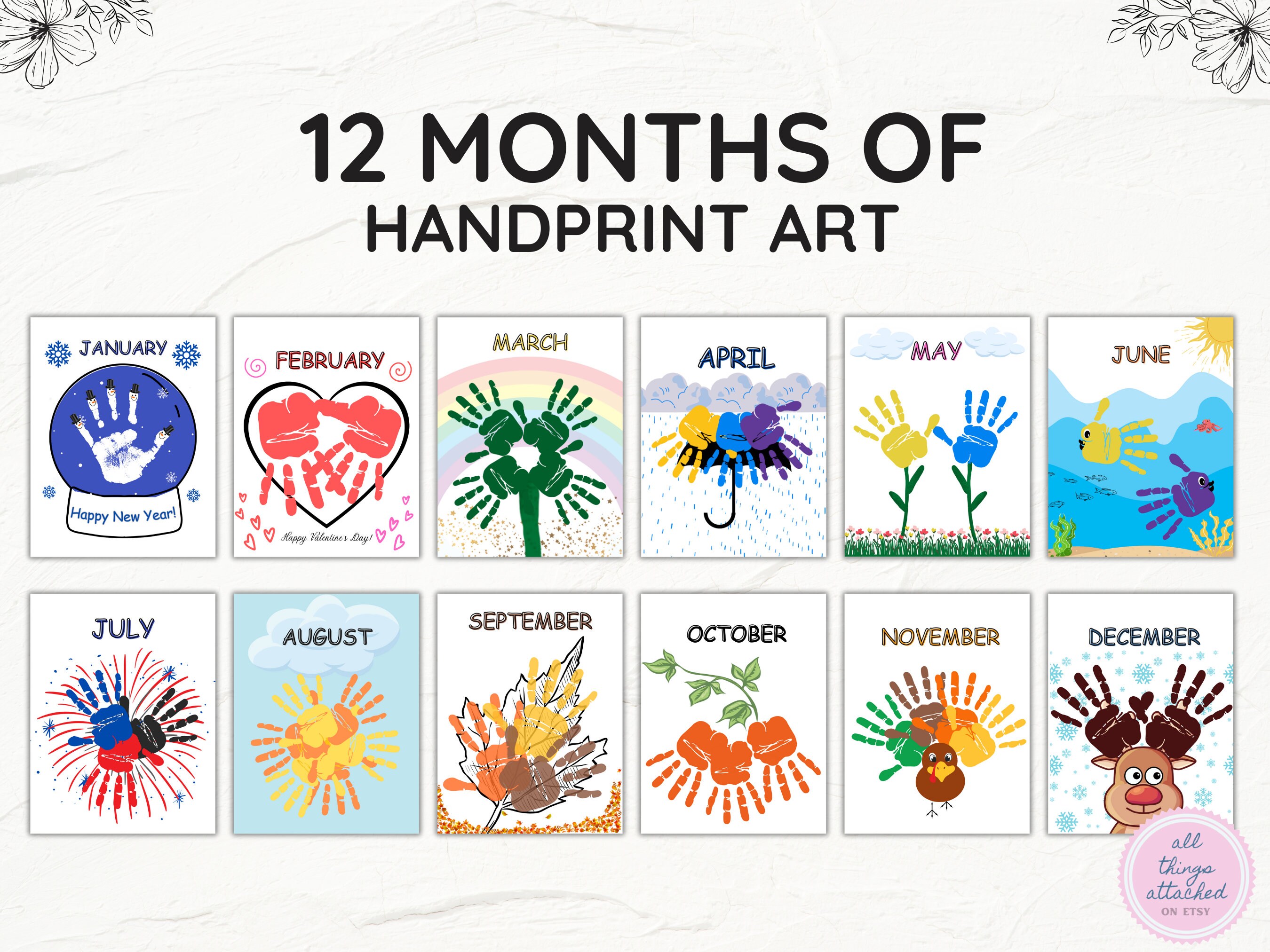 12 Month Memory Book Keepsake Craft Yearly Handprint Art - Etsy