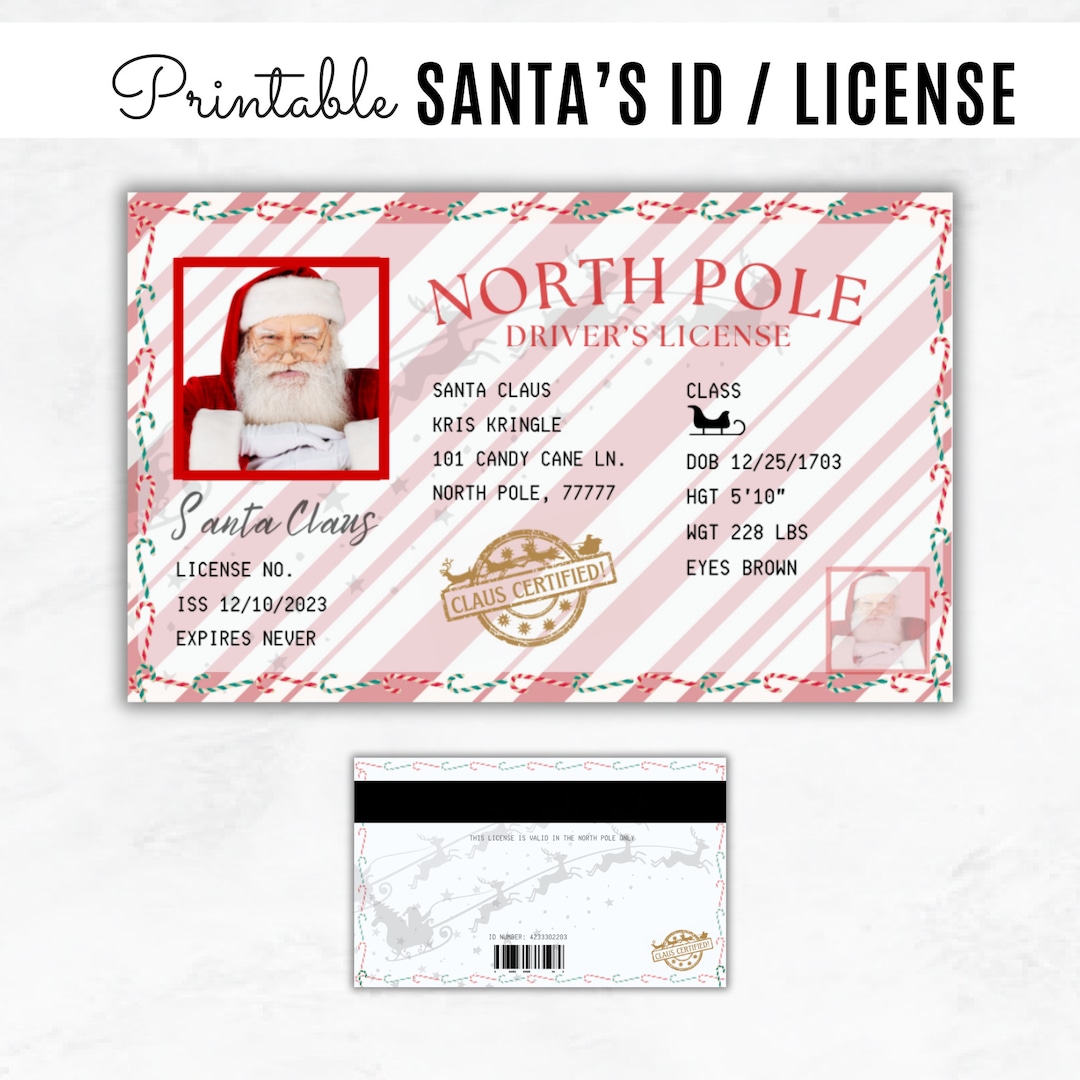 Santa Drivers License Printable Santa License Santa North - Etsy