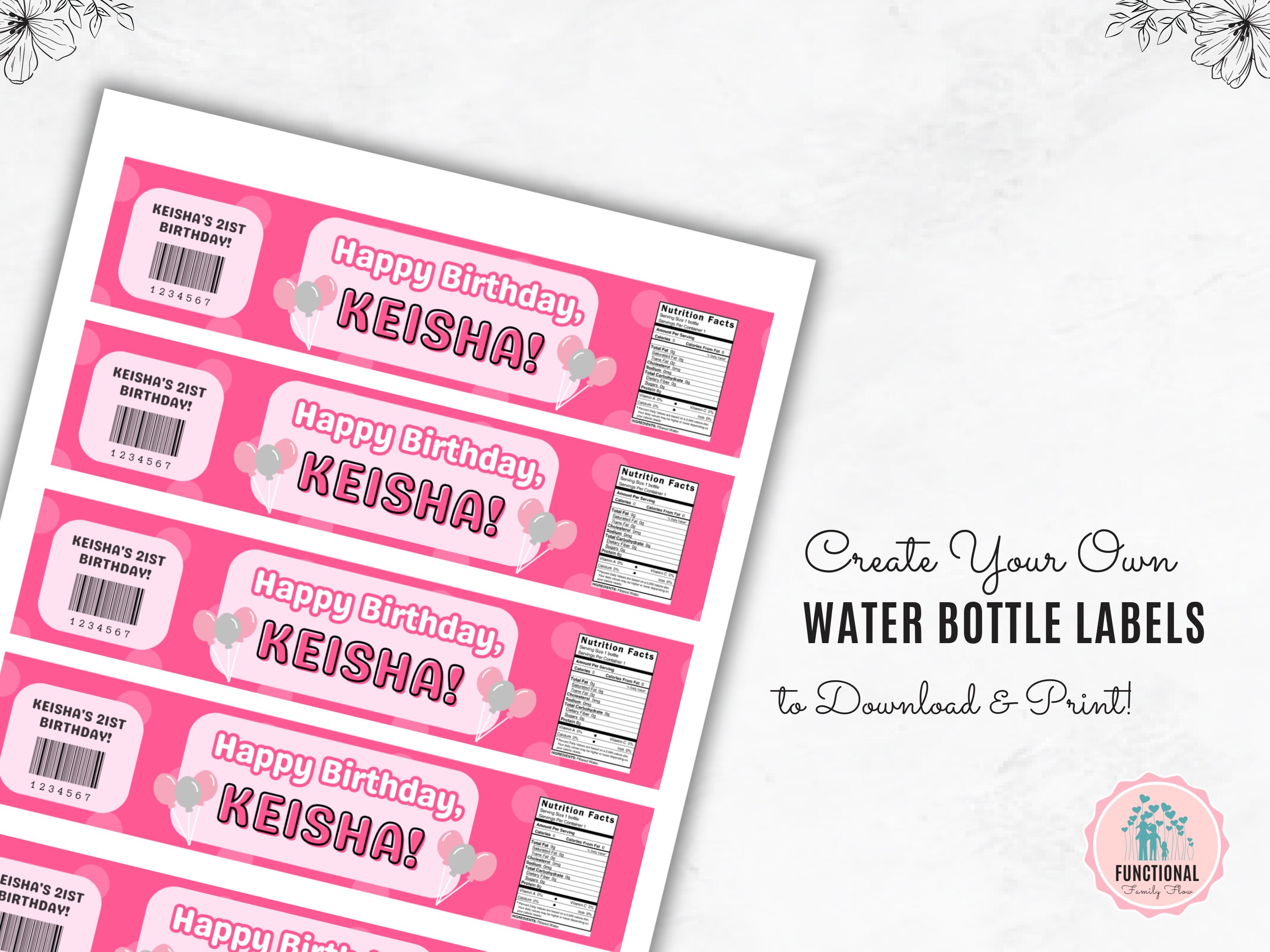 Birthday Water Bottle Label Template | Editable Water Bottle Labels ...