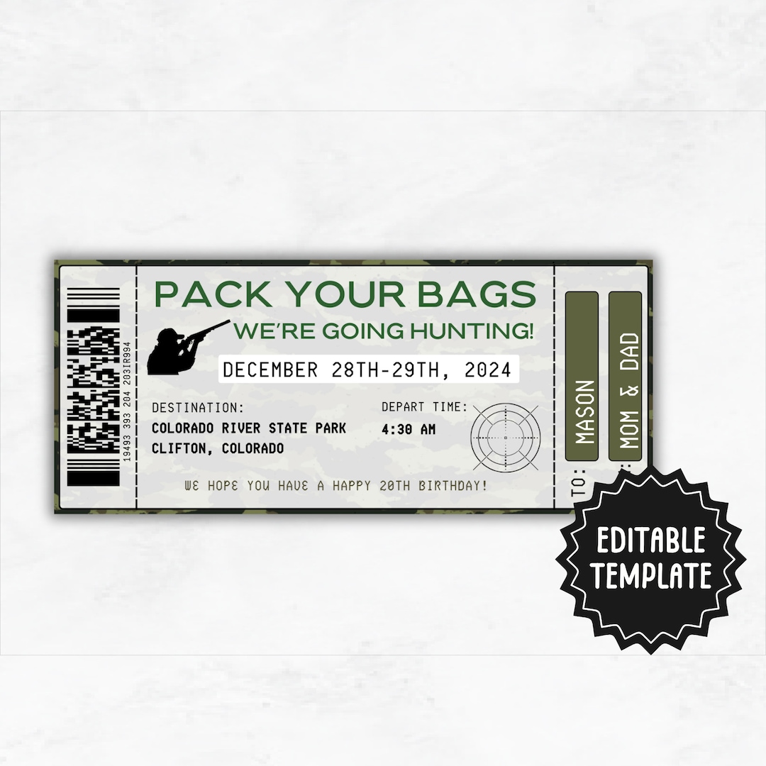 Hunting Trip Ticket Template | Editable Gift Voucher Certificate ...