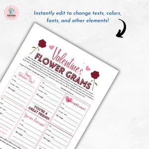 Valentines Flower Gram Flyer Template | Editable PTO Valentine's Day ...