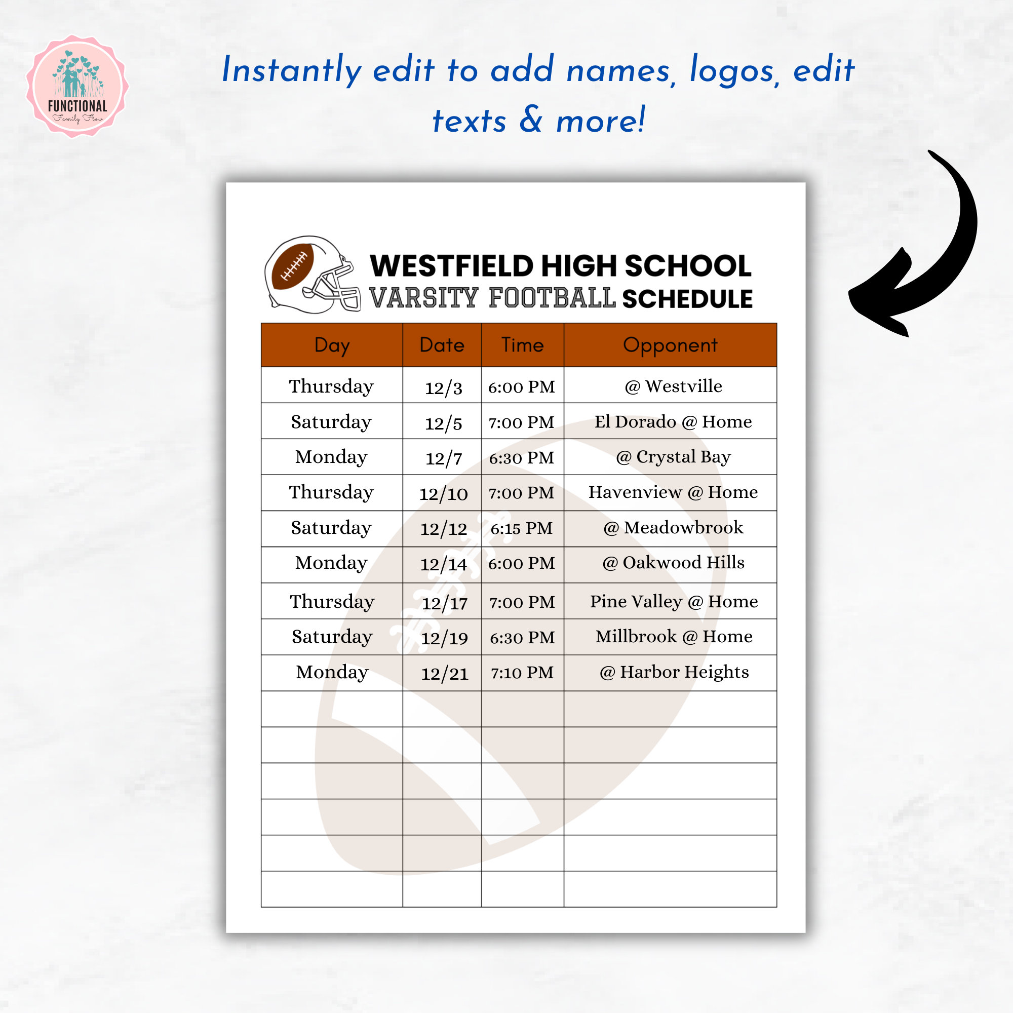 Football Season Planner Template | Printable Football Game Schedule ...