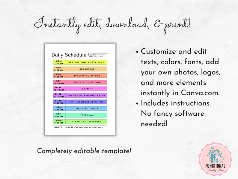 Kids Daily Schedule Template | Editable Daily Routine for Kids ...