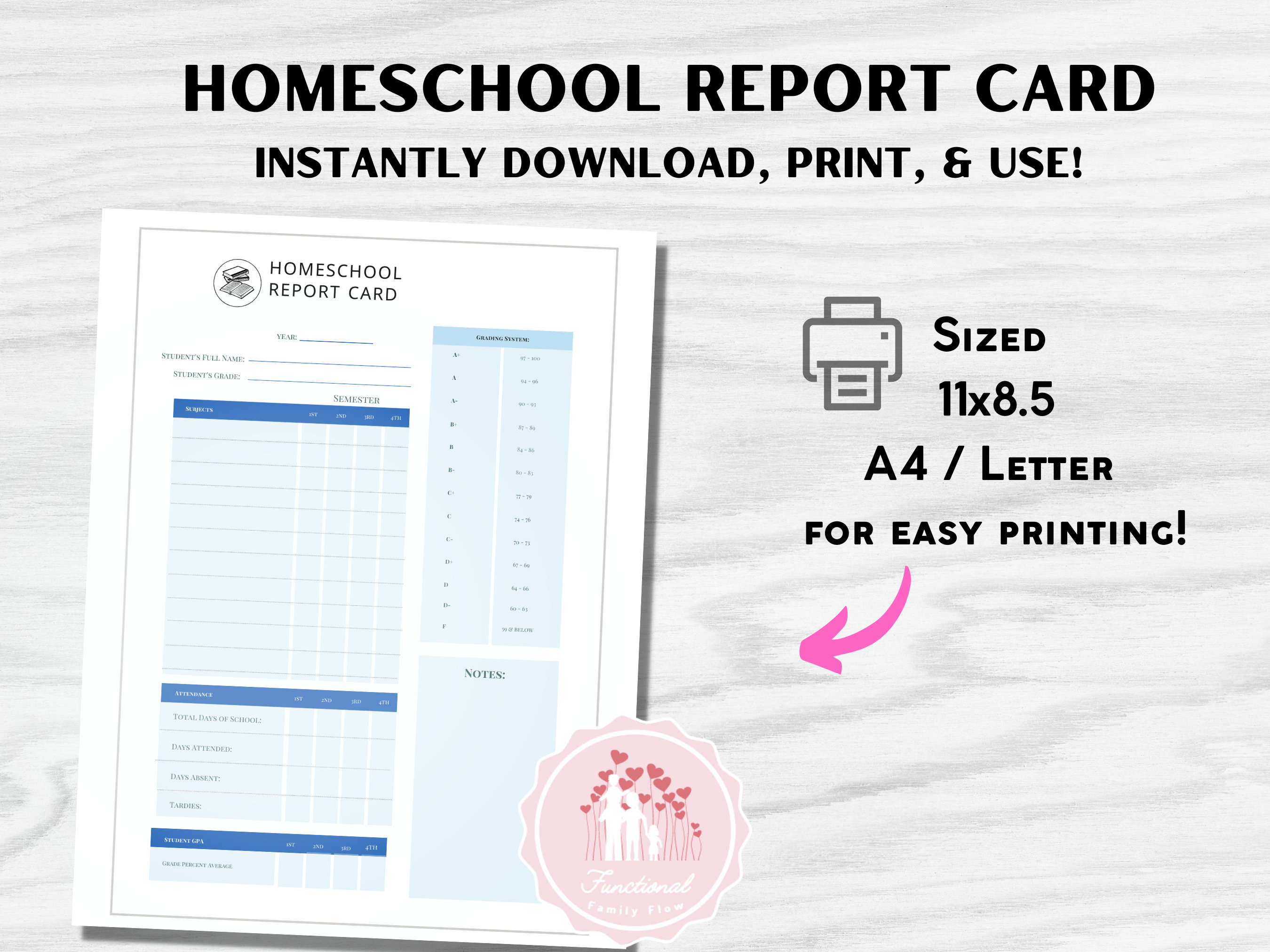 Homeschool Report Card Printable Progress Report Simple - Etsy