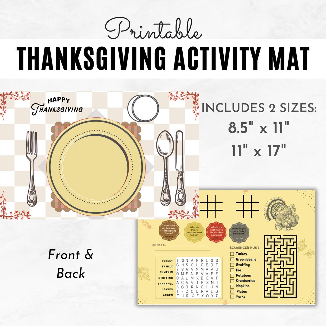 Thanksgiving Placemat Printable Turkey Activity Mat Fun - Etsy