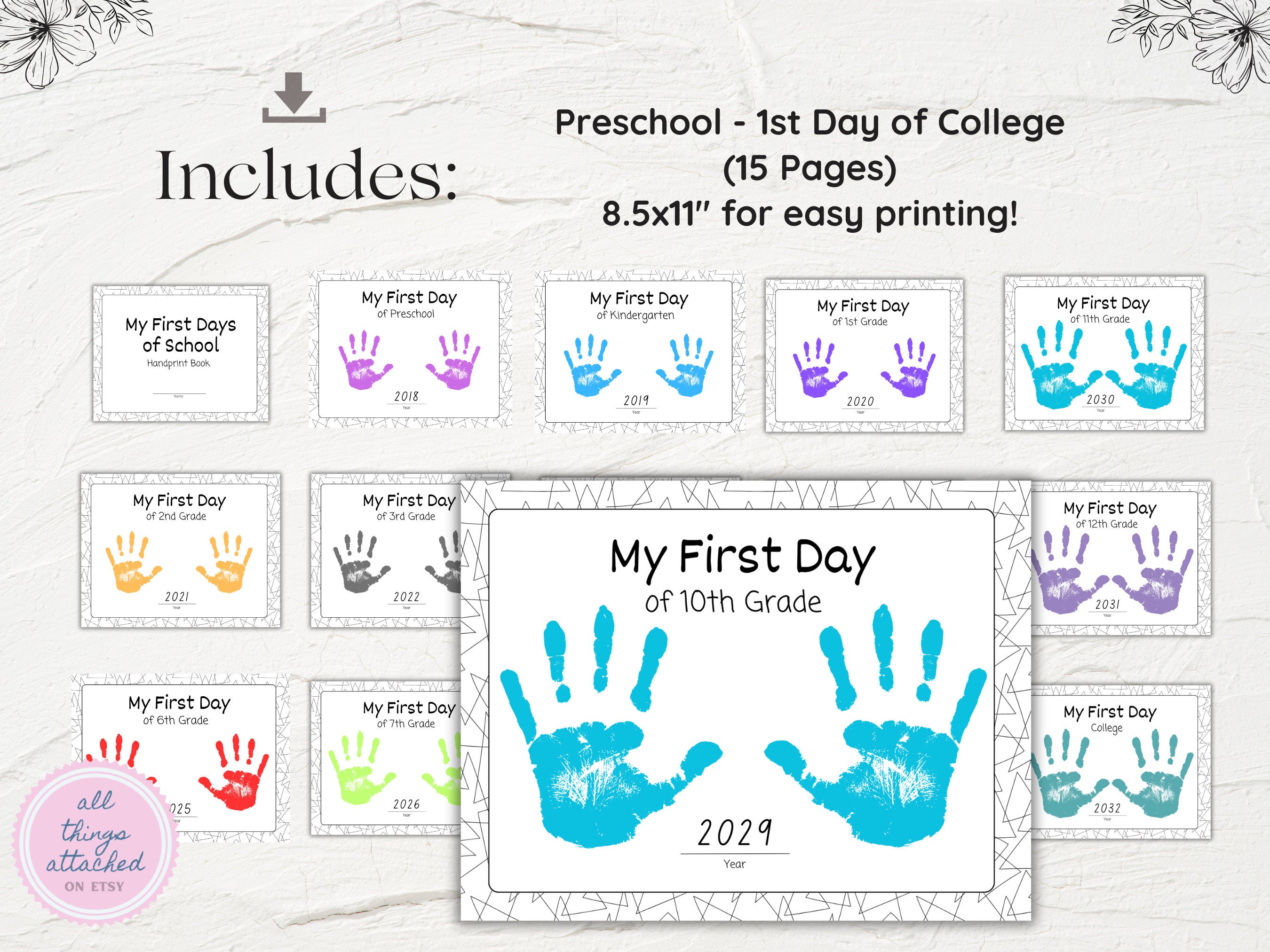 First Day of School Handprint Keepsake | Back to School Art | First Day ...
