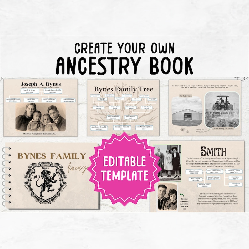 Family Tree Book Template - Etsy