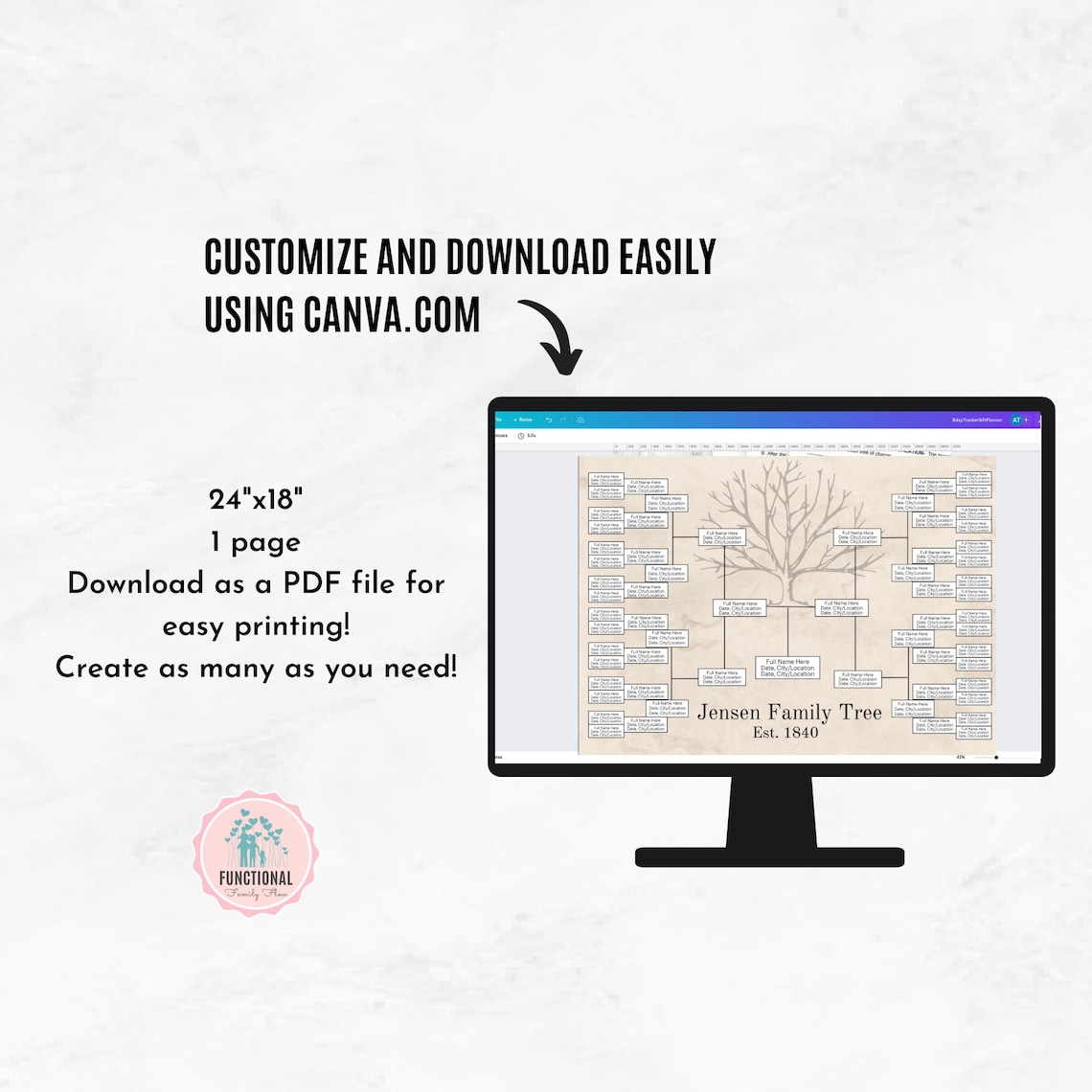 Six Generation Family Tree Template | Editable Family Tree | Create ...
