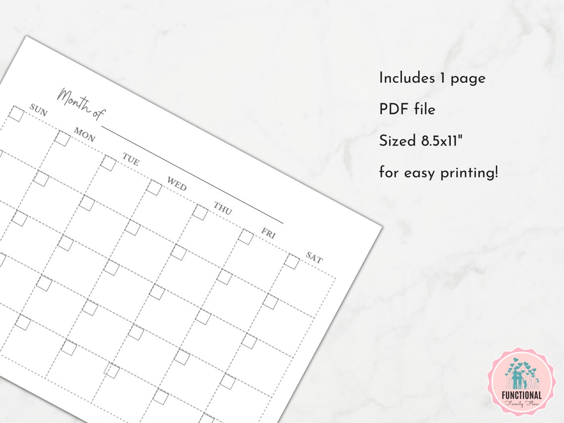 Blank Monthly Calendar Page Printable Empty Calendar Page - Etsy