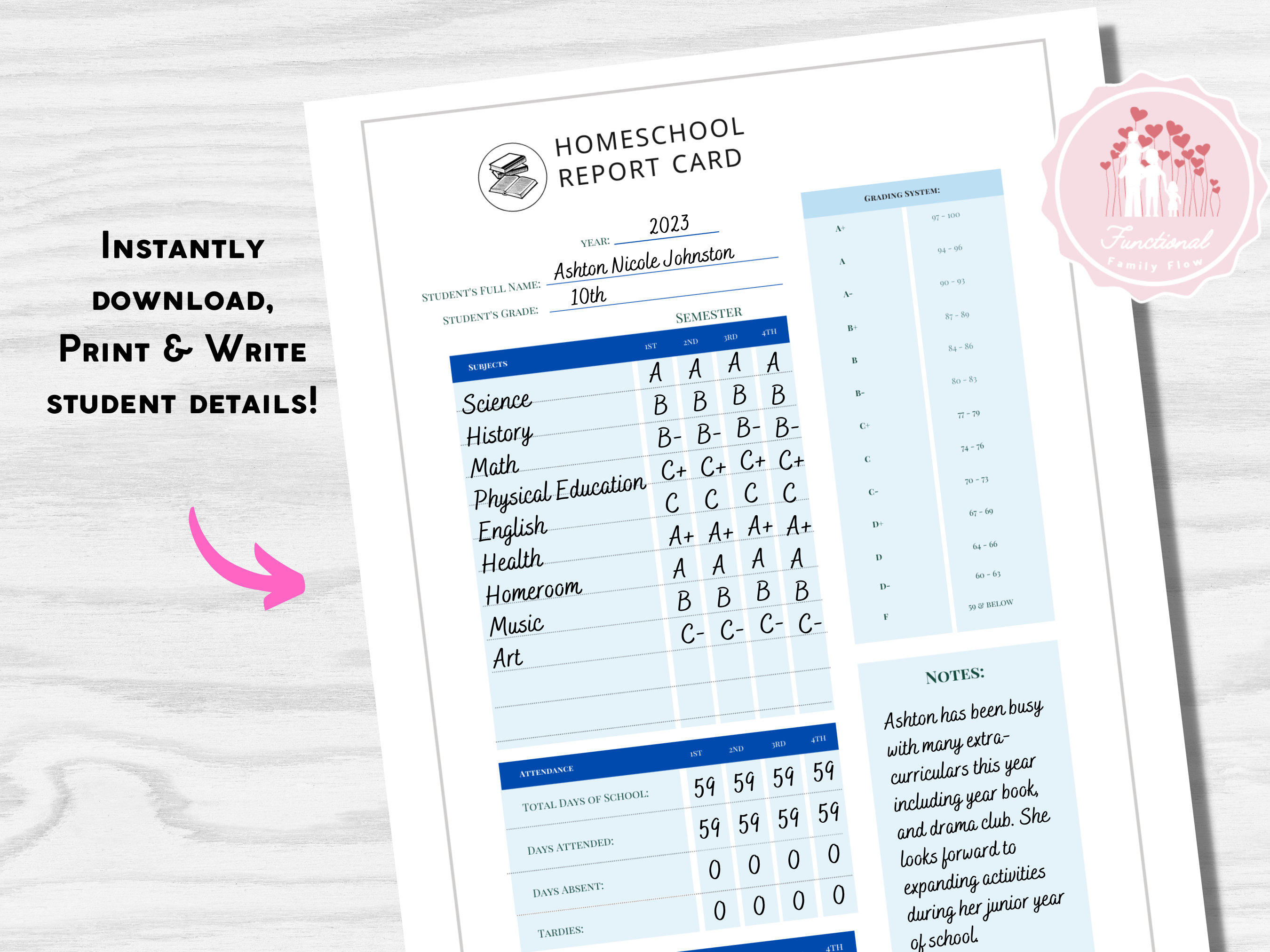 Homeschool Report Card | Printable Progress Report | Simple Home School ...