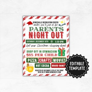 Christmas Parents Night Out Flyer Template | Editable Christmas ...