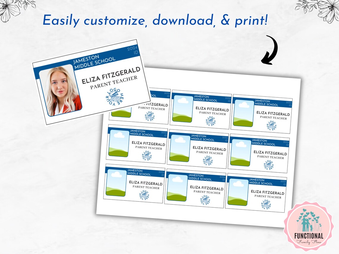 Bulk ID Badge Template Horizontal | Custom ID Badges | Printable ID ...