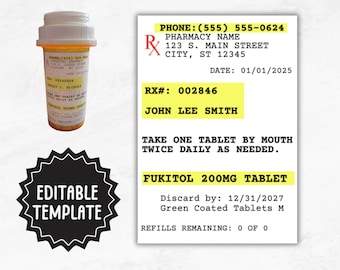 Editable Prescription Label Template | Pill Bottle Label | RX Label ...