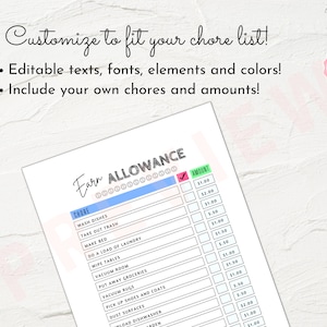 Allowance Tracker Editable Chore Chart With Allowance Keep Track of ...