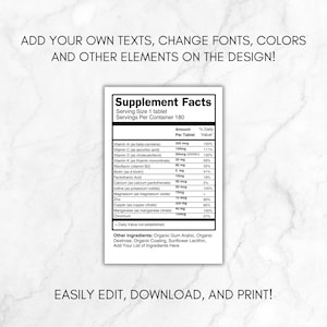 Supplement Facts | Editable Supplement Nutrition Label | Supplement ...