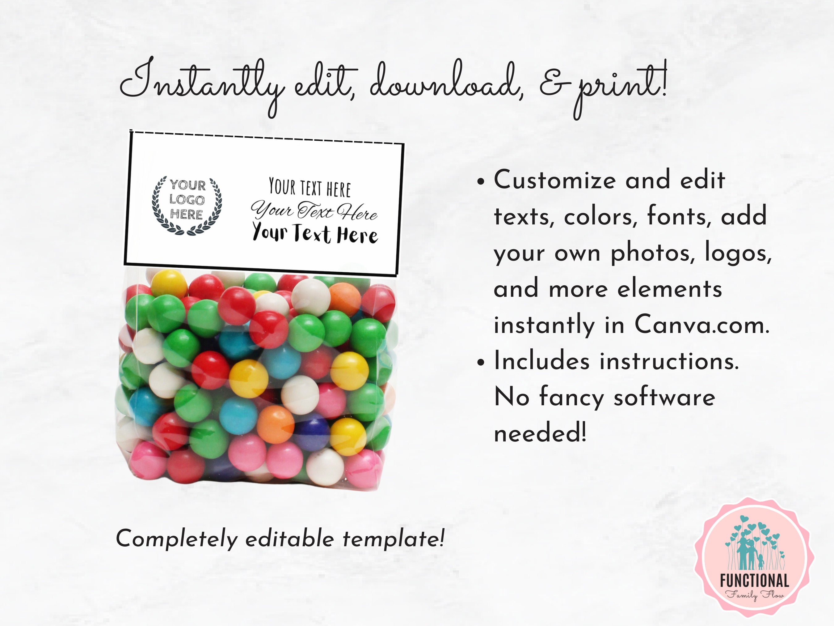 Treat Bag Toppers Template | Editable Treat Bag Label | Party Favor ...