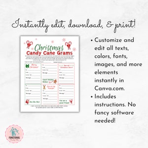Candy Cane Gram Flyer Template | Editable Christmas Candy Cane ...