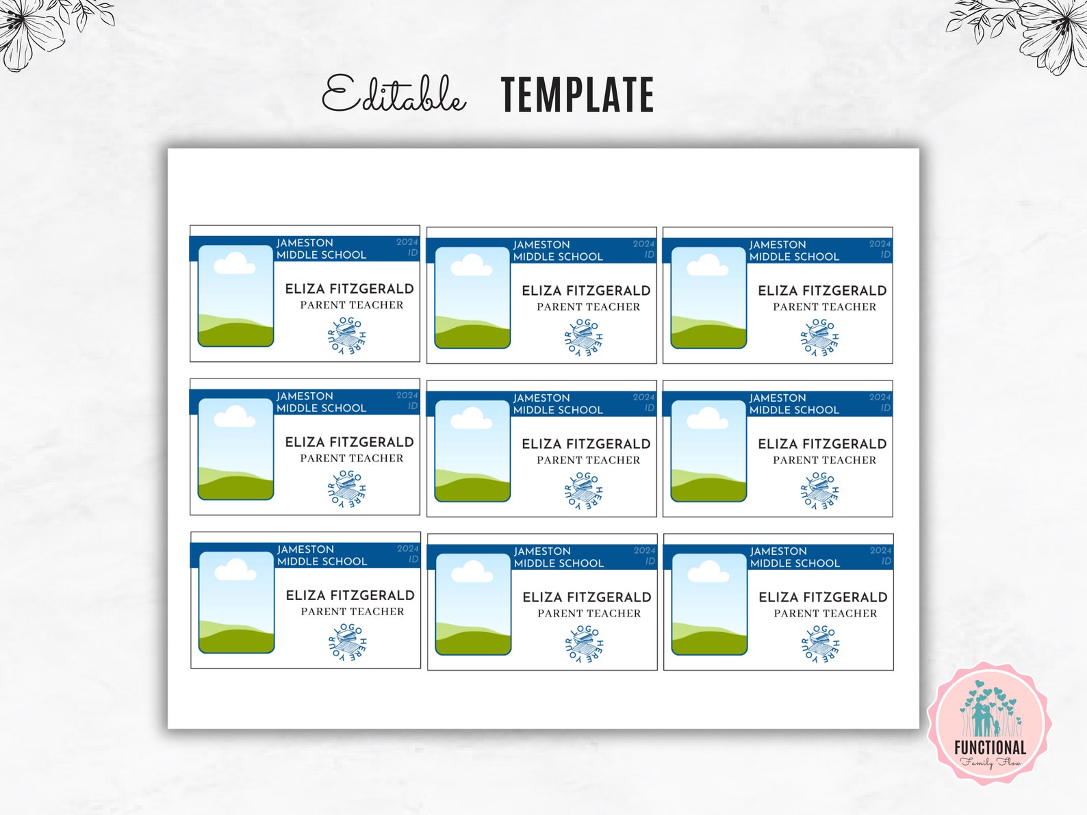 Bulk ID Badge Template Horizontal | Custom ID Badges | Printable ID ...