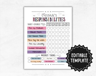 Kids Chore Chart Kids Daily Chores Responsibility Chart Printable ...