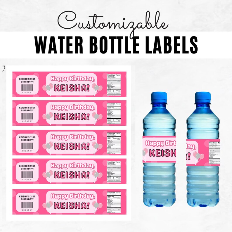 Birthday Water Bottle Label Template | Editable Water Bottle Labels ...