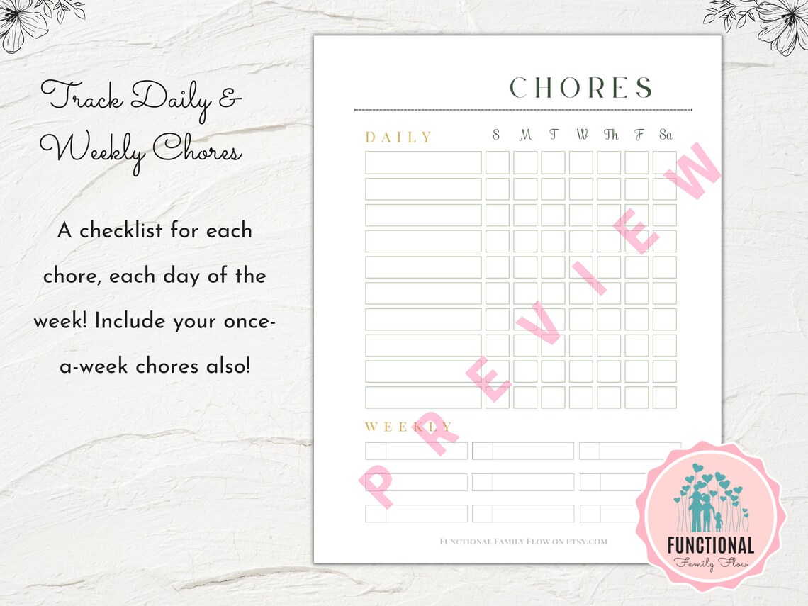 Weekly Chores Checklist Printable Family Household Chores - Etsy