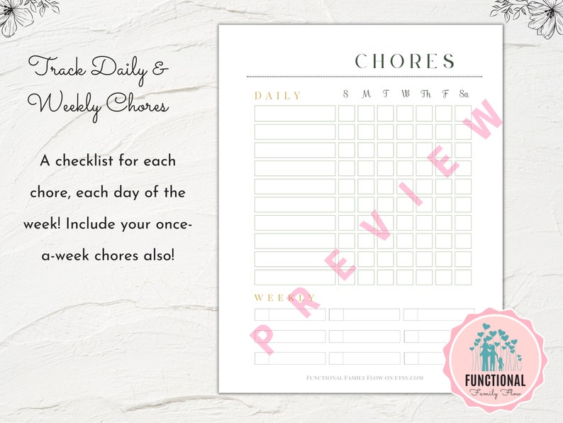 Weekly Chores Checklist Printable Family Household Chores - Etsy